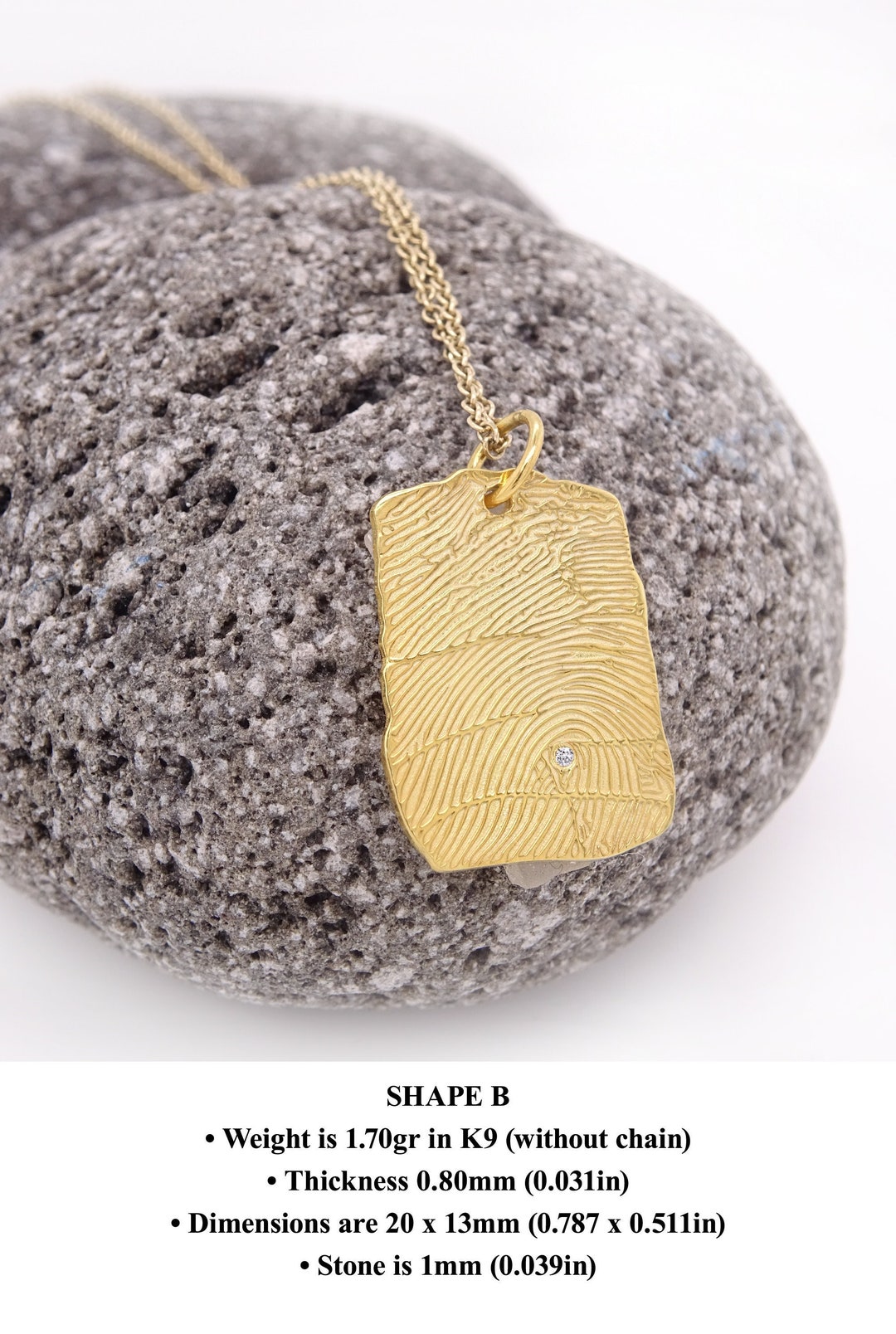 Solid Gold Fingerprint Necklaces, Two Size Pendants, Memorial Jewelry ...