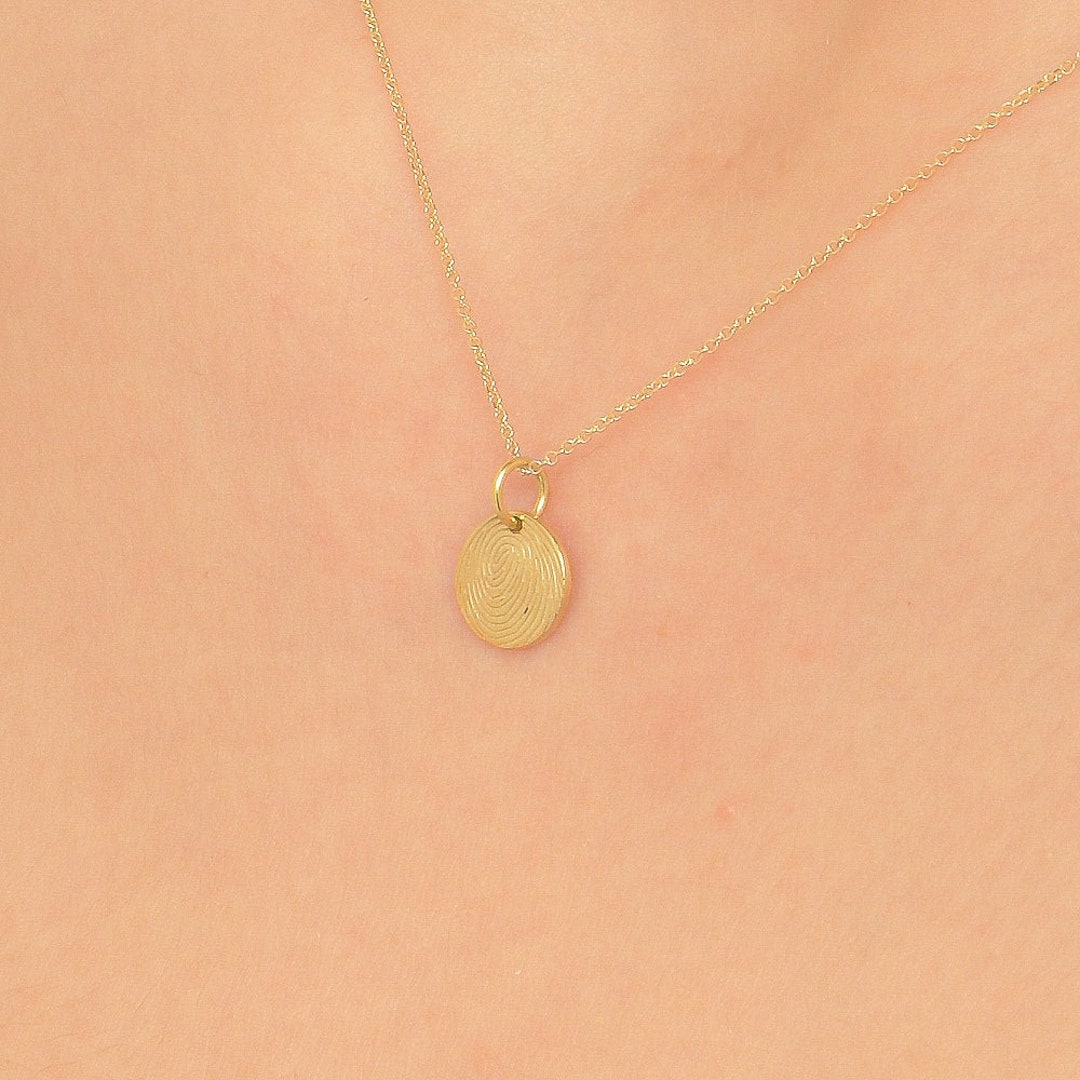 14K Solid Gold Fingerprint Necklace Personalized Round Pendant Custom ...