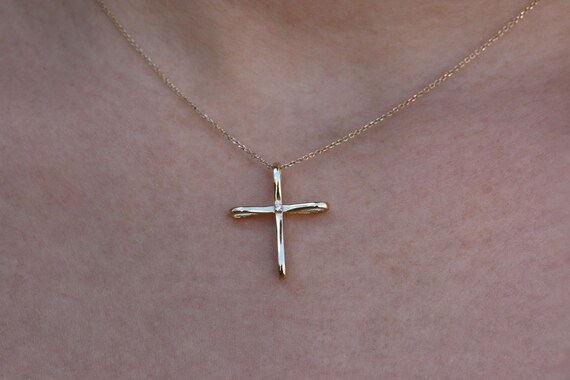 Solid Gold Cross 9K-14K-18K Cross With Diamond Gold Cross - Etsy