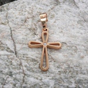 Solid Gold Cross 14K-18K, Cross With Diamond, Gold Cross Charm, Tiny ...