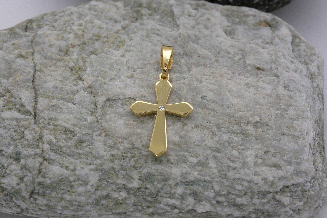 Solid Gold Cross 14K-18K, Cross With Diamond, Gold Cross Charm, Tiny ...