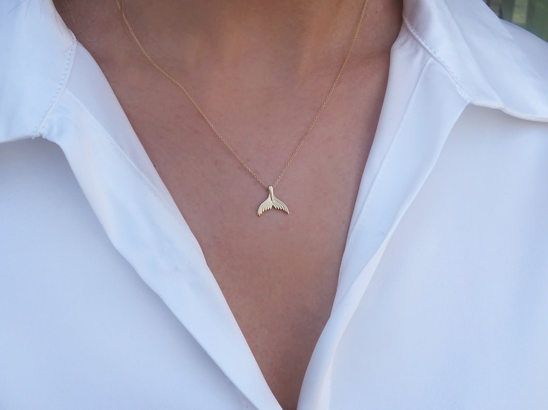 Elegant Gold Whale Tale Pendant Mermaid Tail Charm in 9K, 14K, or 18K ...