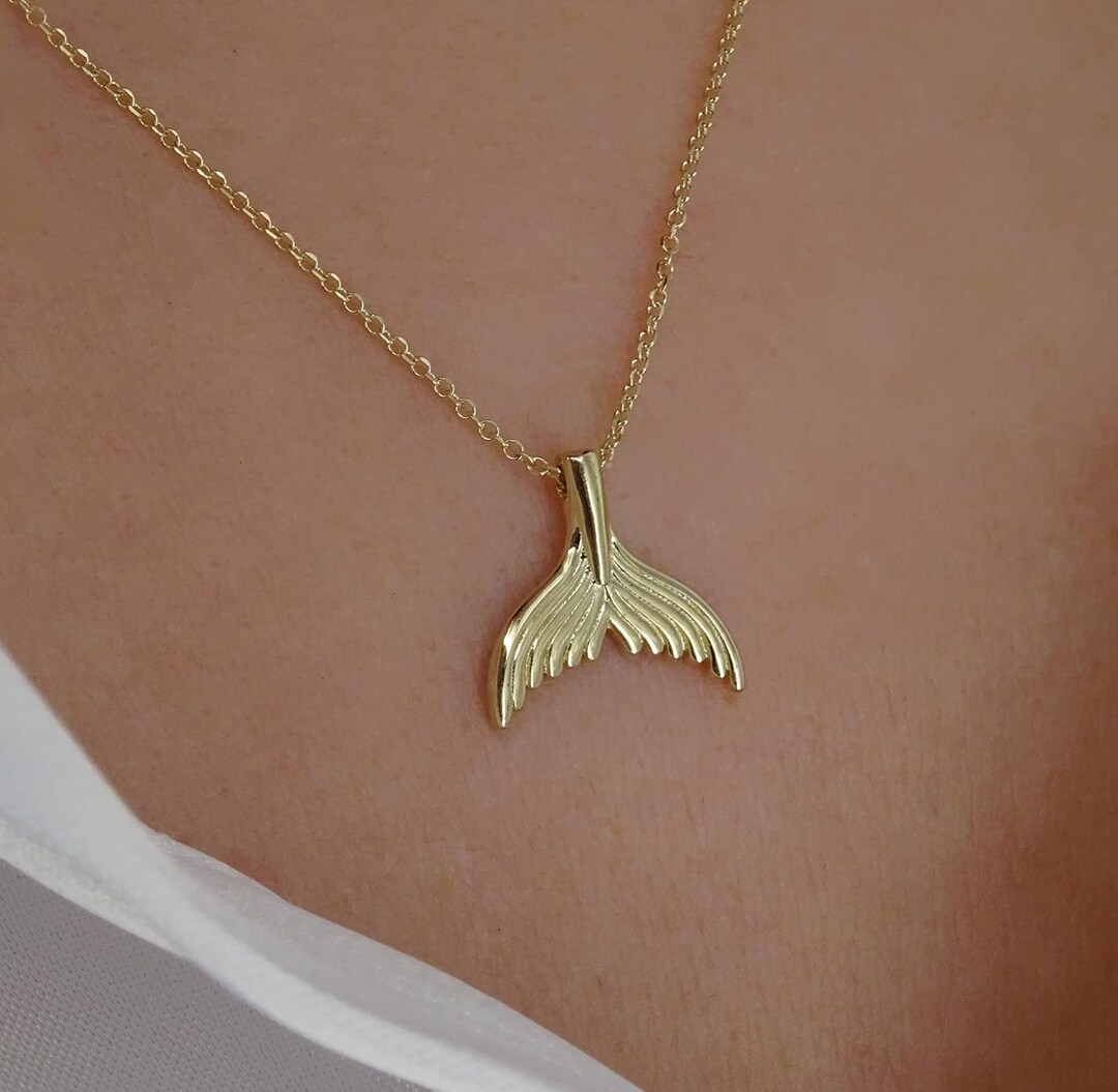 Solid Gold Whale Tale Pendant, Mermaid Tail Charm in 9K, 14K or 18K - Etsy