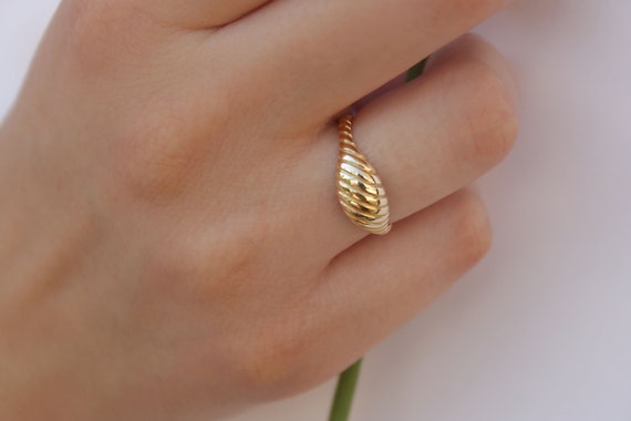 Solid Gold Croissant Dome Ring 9K 14K 18K Twisted Ring Modern Gift for Her Etsy