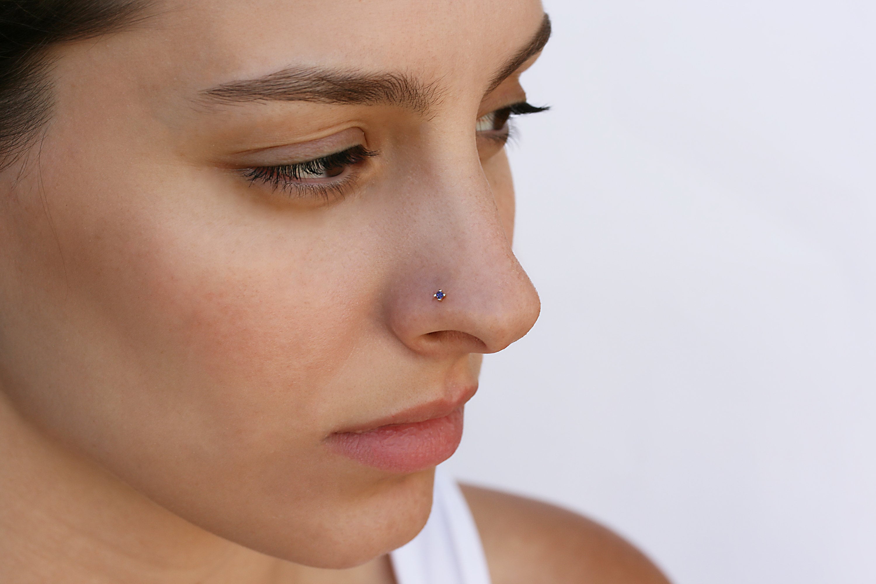 Genuine Gemstone Solid Gold Nose Stud: Custom Prong-set Piercing ...