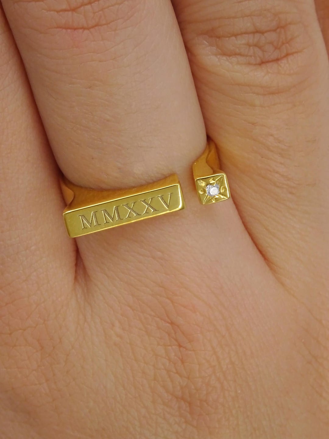 Unisex Solid Gold Latin Ring – Minimal Rectangle Signet Ring - Etsy