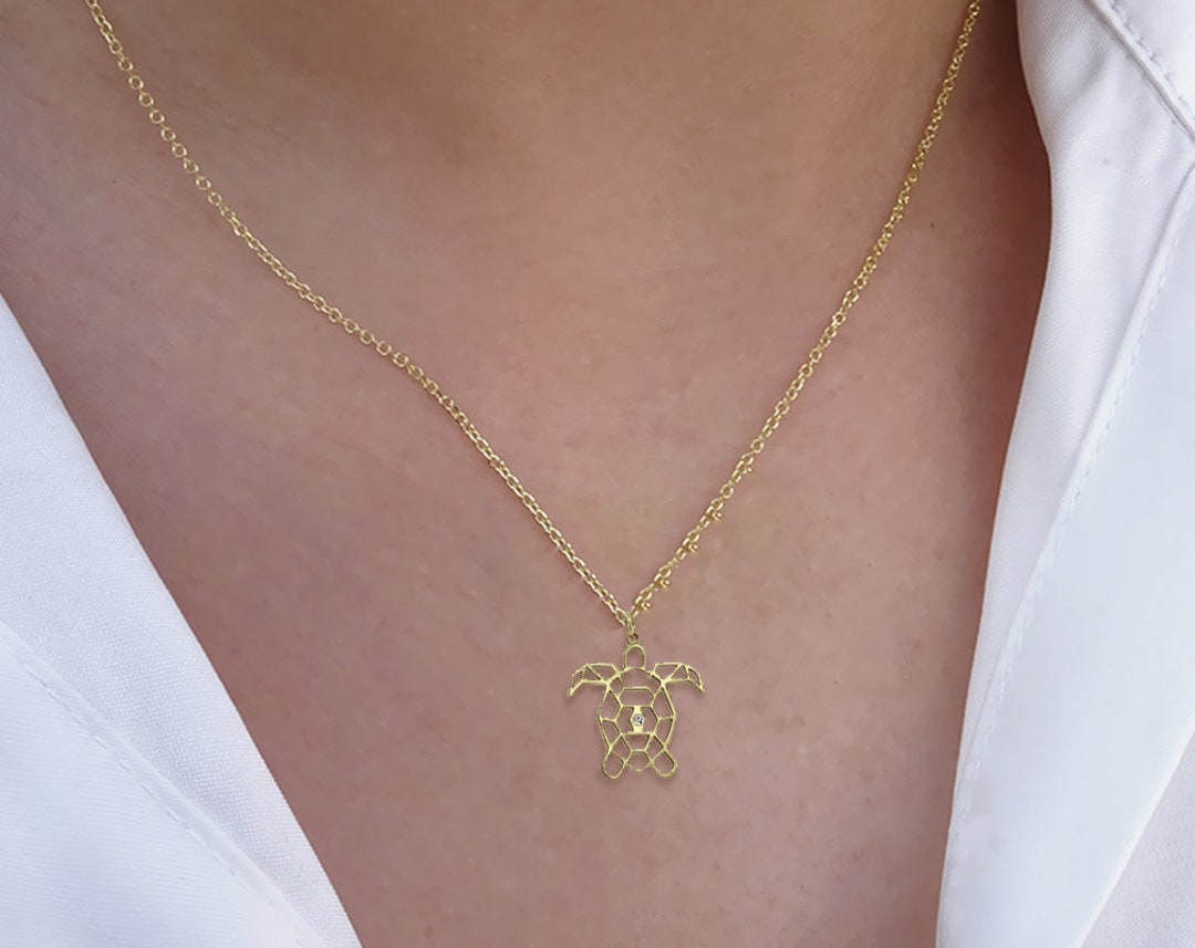 Solid Gold Turtle Necklace | 14K Karetta Pendant & 18K Sea Turtle Charm ...