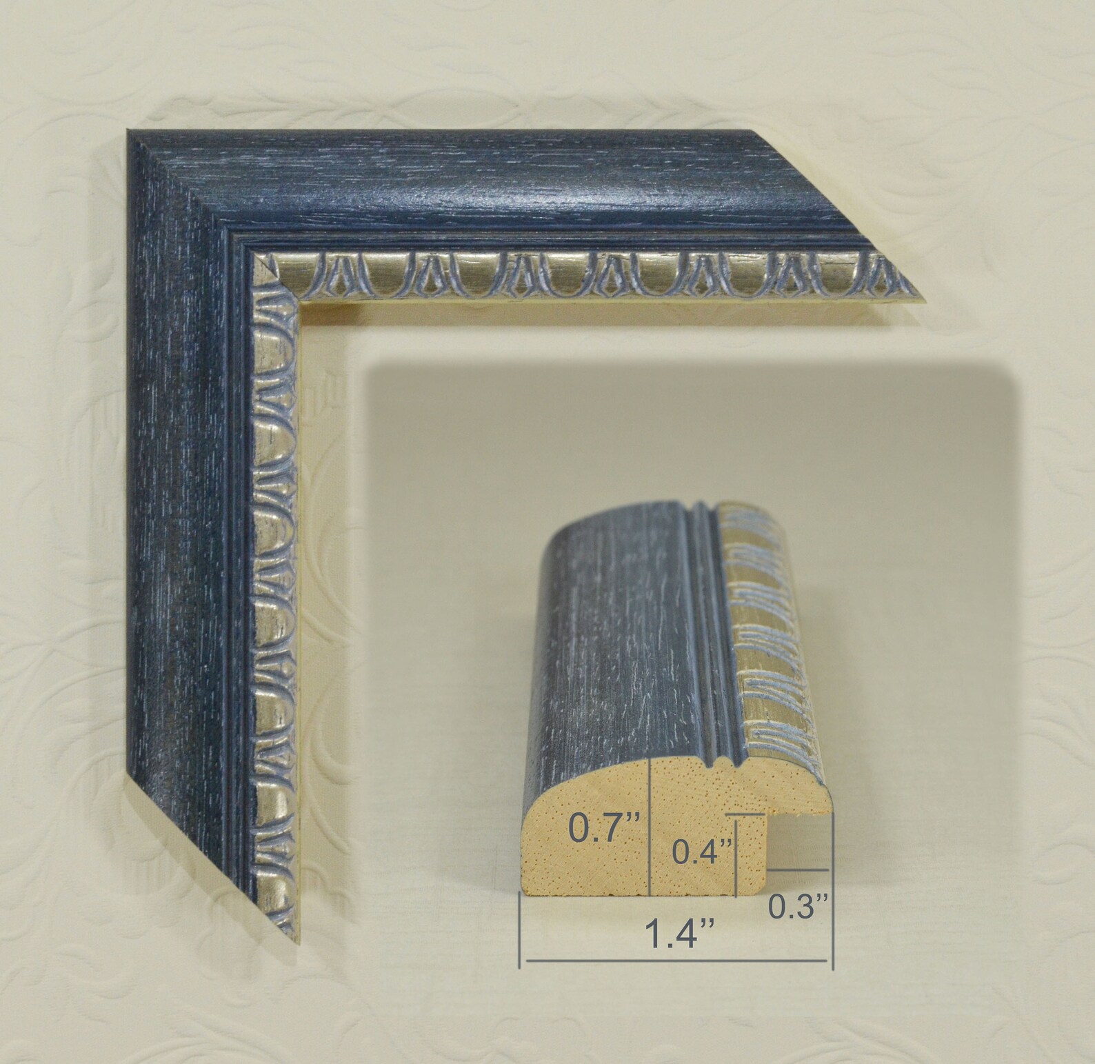 Blue-gray Picture Frame With Silver 1.4 Wide - Etsy