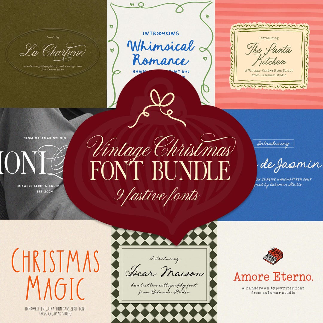 Christmas Font Bundle With a Handwritten Fonts, Vintage Script Fonts ...