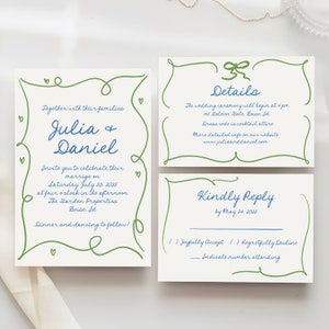 Hand Drawn Wedding Invitation Suite Template, Quirky Handwritten ...