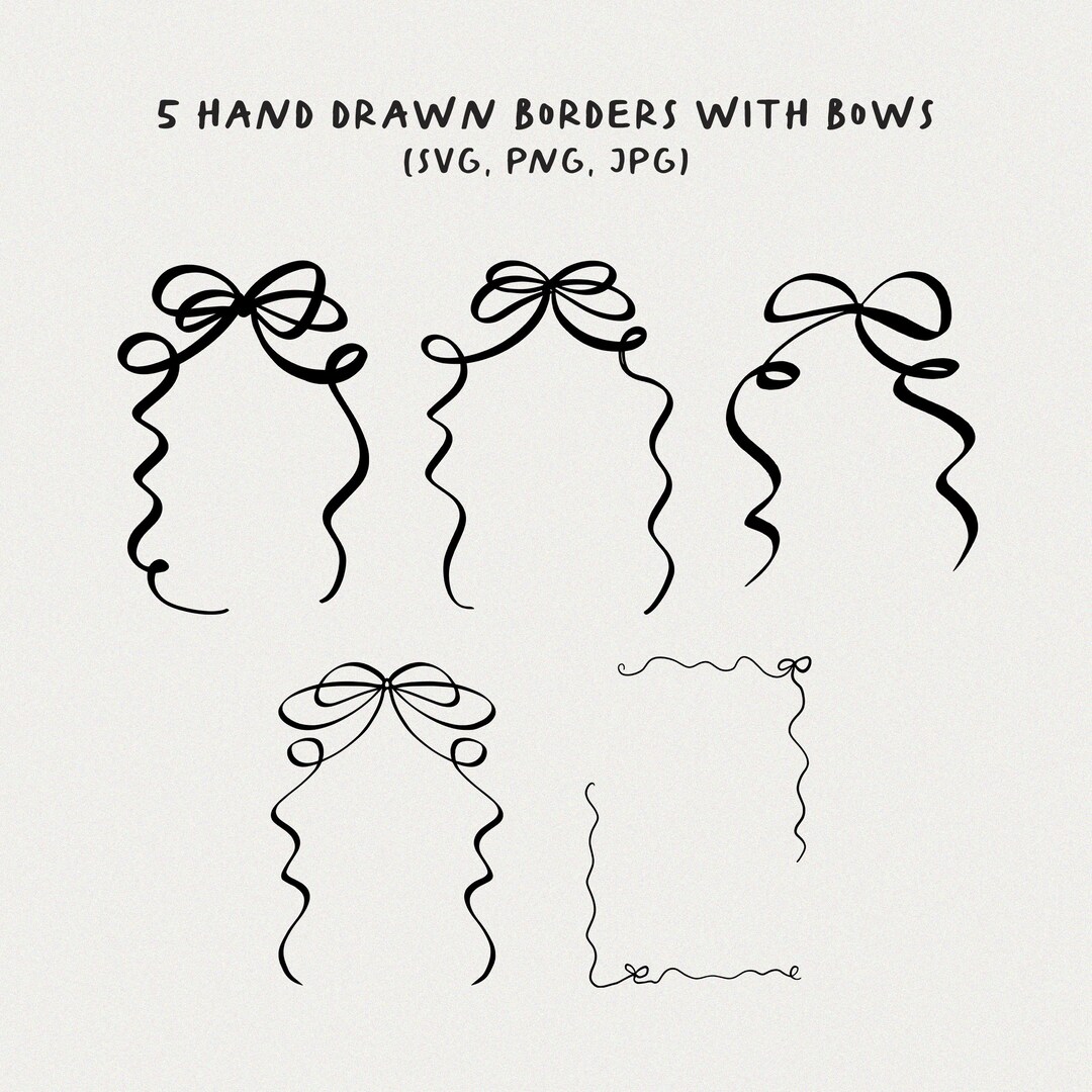 Hand Drawn SVG Ribbon Clipart With Bow, PNG Border and Frames, Digital ...