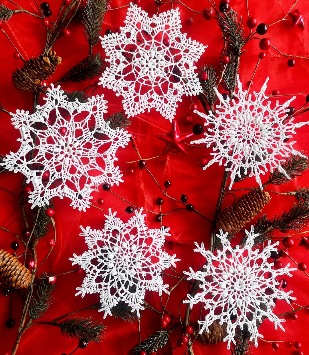 Set of 5 Snowflakes. Crochet Handicrafts - Etsy