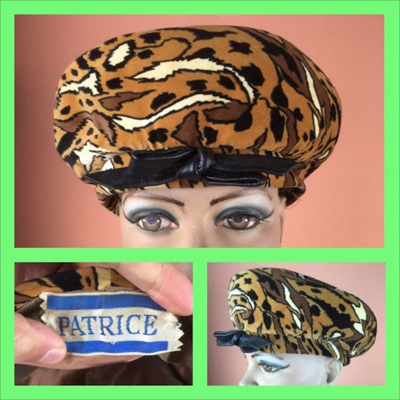 1960s Patrice Leopard Print Velour Mod Cap - Vintage … - Gem