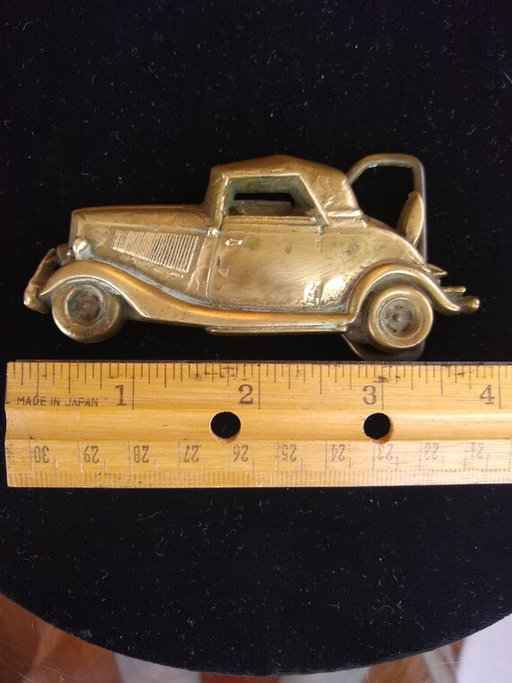 Vintage 1940s Car Brass Belt Buckle - Gem