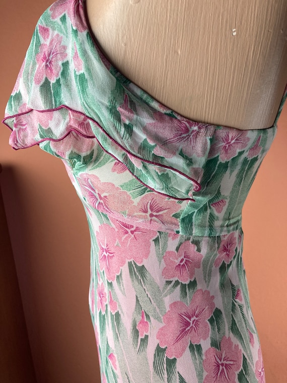 1970s Foxy Lady Floral Chiffon Gown - 1930s Style Sli… - Gem