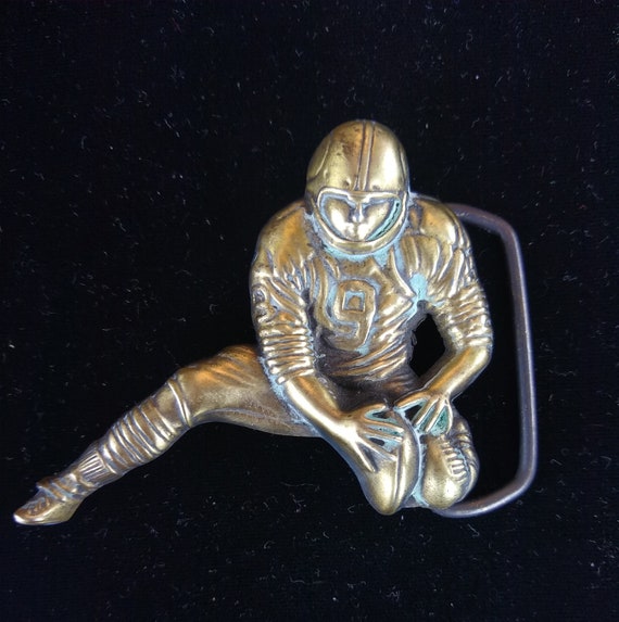 Solid Brass Football Player 1970s Vintage Belt Buckle - Gem