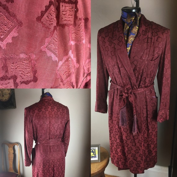 Magnificent 1940s Burgundy Smoking Robe With Original Belt - Etsy