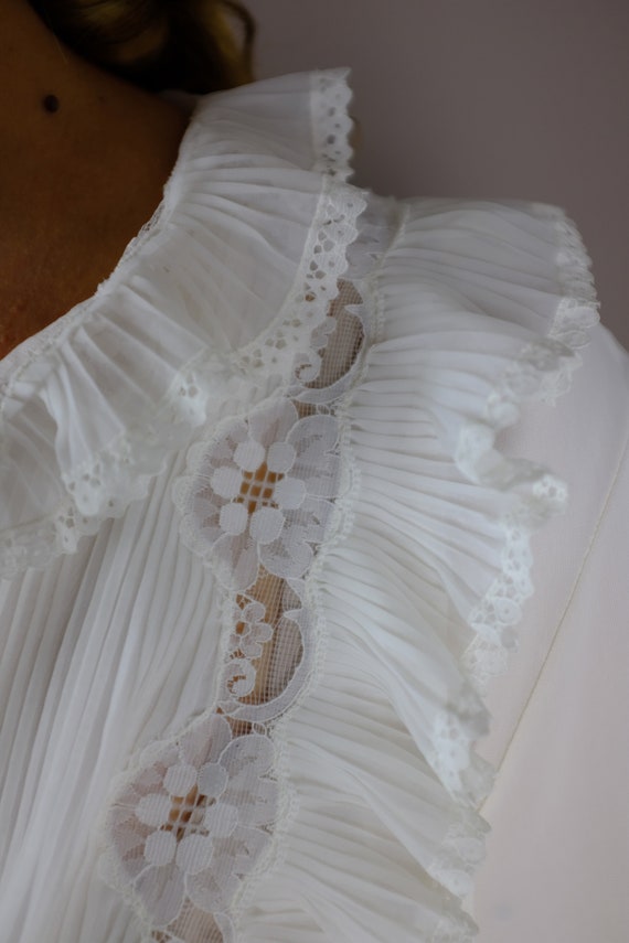 1960s Cream Neo-Edwardian Blouse with Ruffles and Lace - Gem