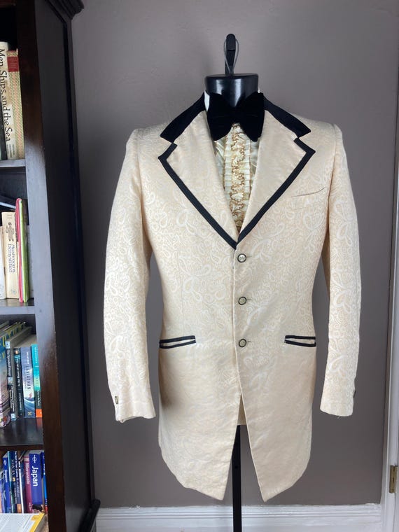 1970s After Six Tall Man Yellow Ruffled Tuxedo Shirt … - Gem