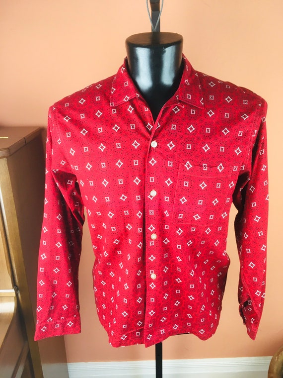 1950s Mens Cotton Print Loop Collar Shirt - Richman B… - Gem