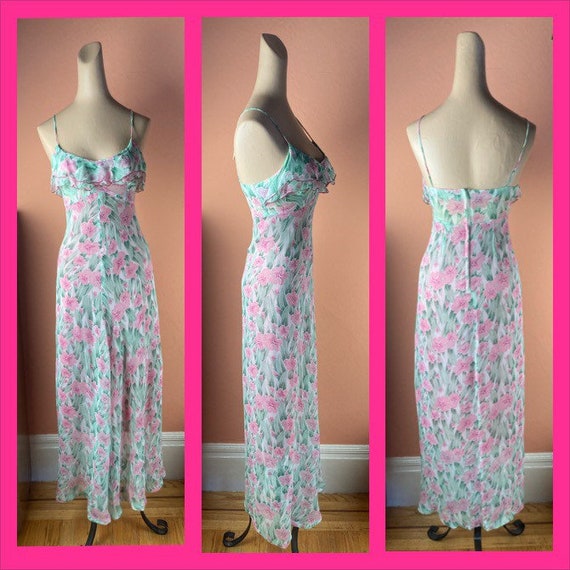 1970s Floral Chiffon Foxy Lady Dress - 1930s Style Sl… - Gem