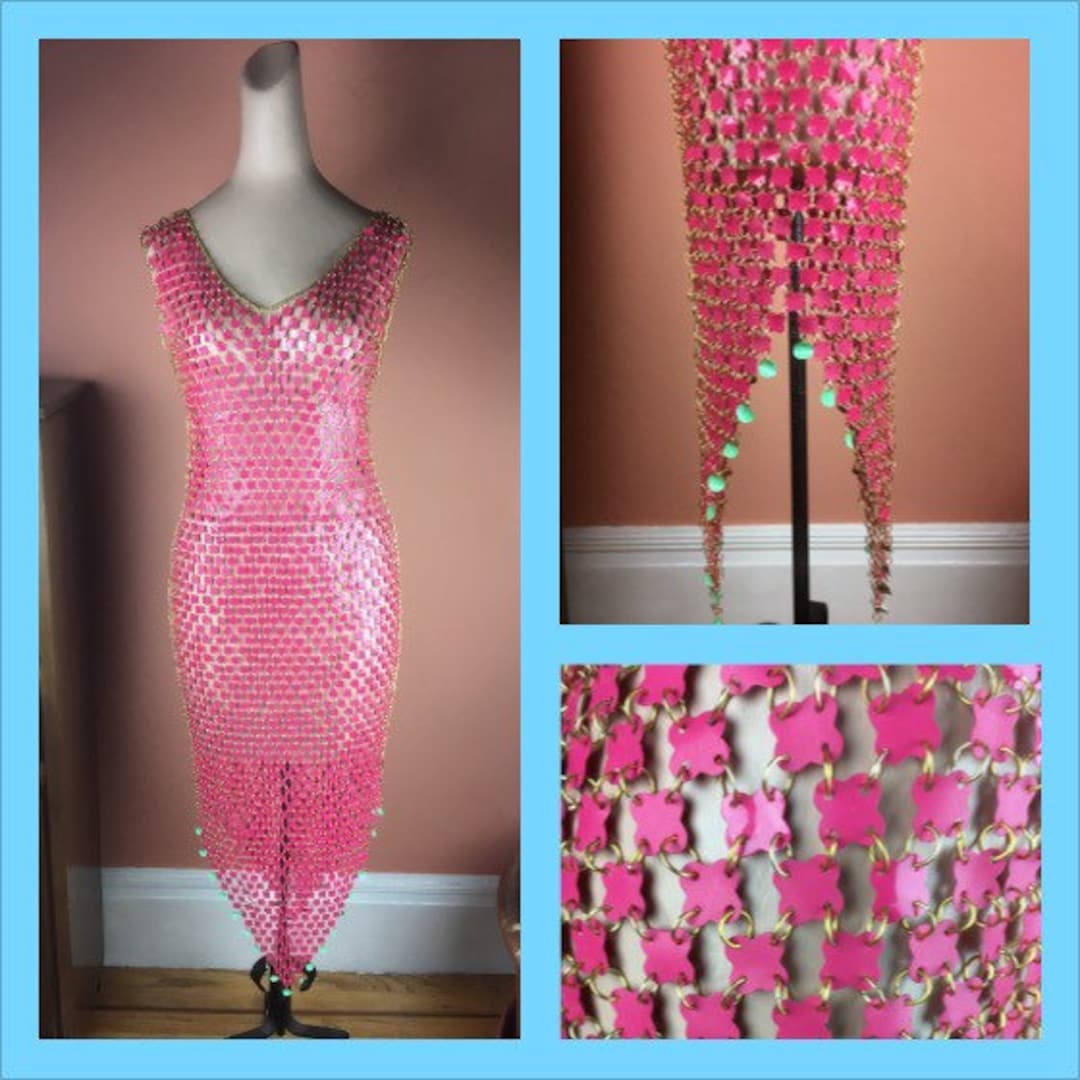Vintage Paco Rabanne Style Chainmail Dress With Pink Paillettes - Etsy