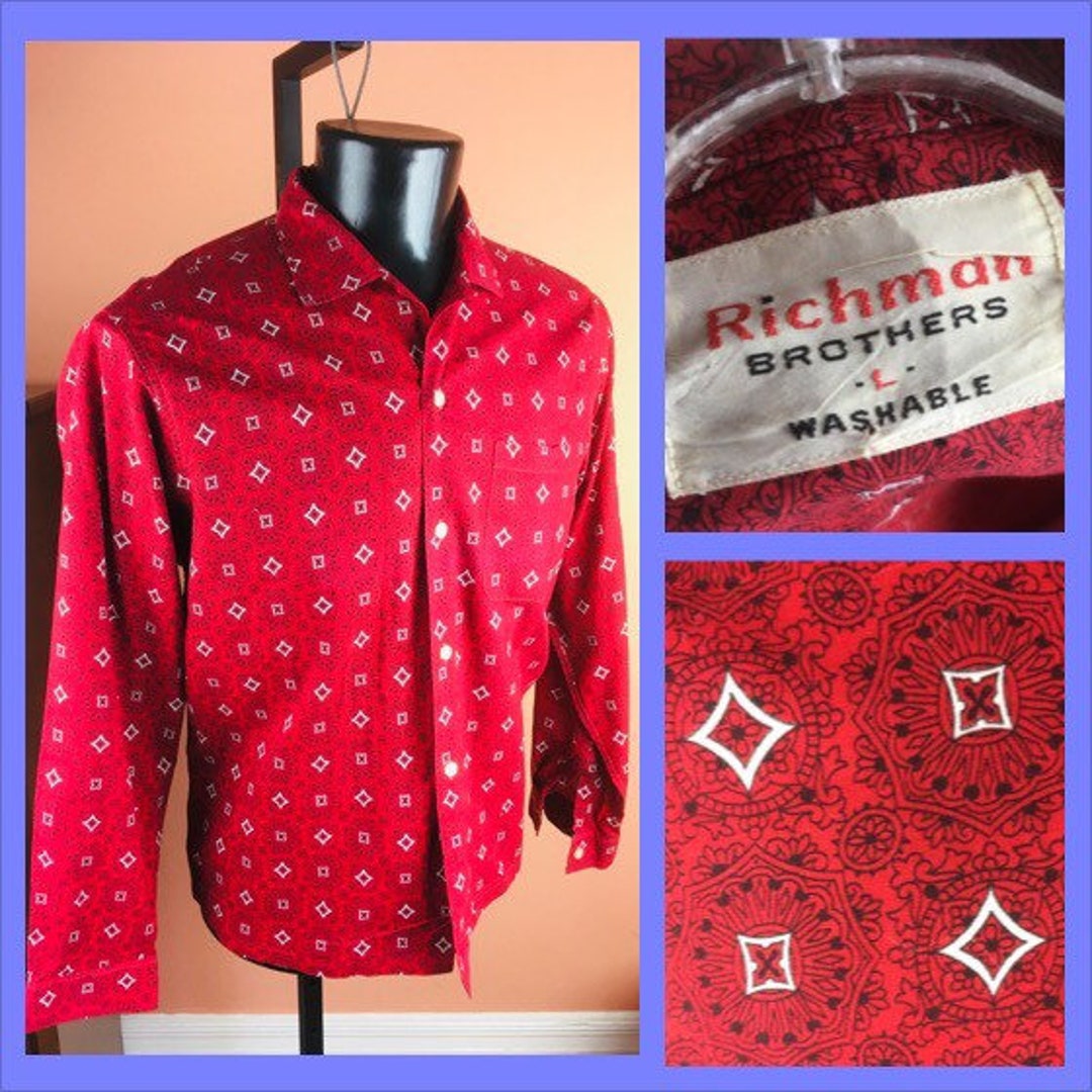 1950s Mens Cotton Print Loop Collar Shirt Richman Brothers Rockabilly ...
