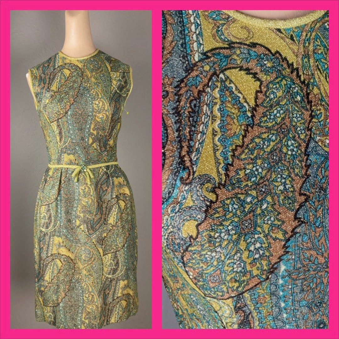 1960s Minx Modes Metallic Psychedelic Paisley Print Mod Cocktail Dress ...