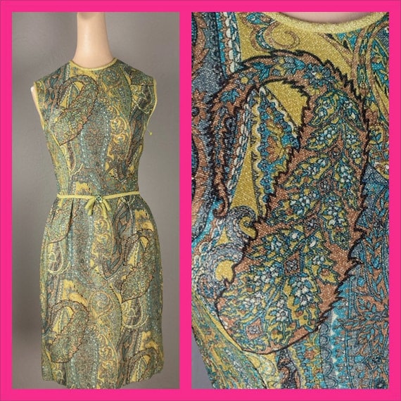 1960s Minx Modes Metallic Paisley Print Mod Cocktail … - Gem