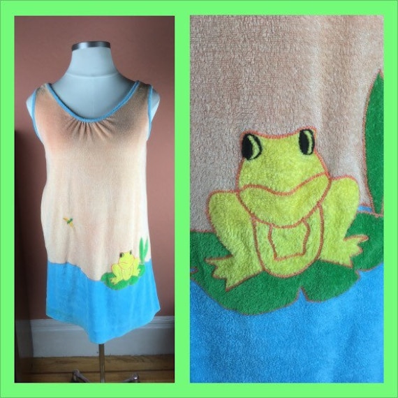 1960s / 1970s Frog Themed Stretch Terry Cloth Dress -… - Gem
