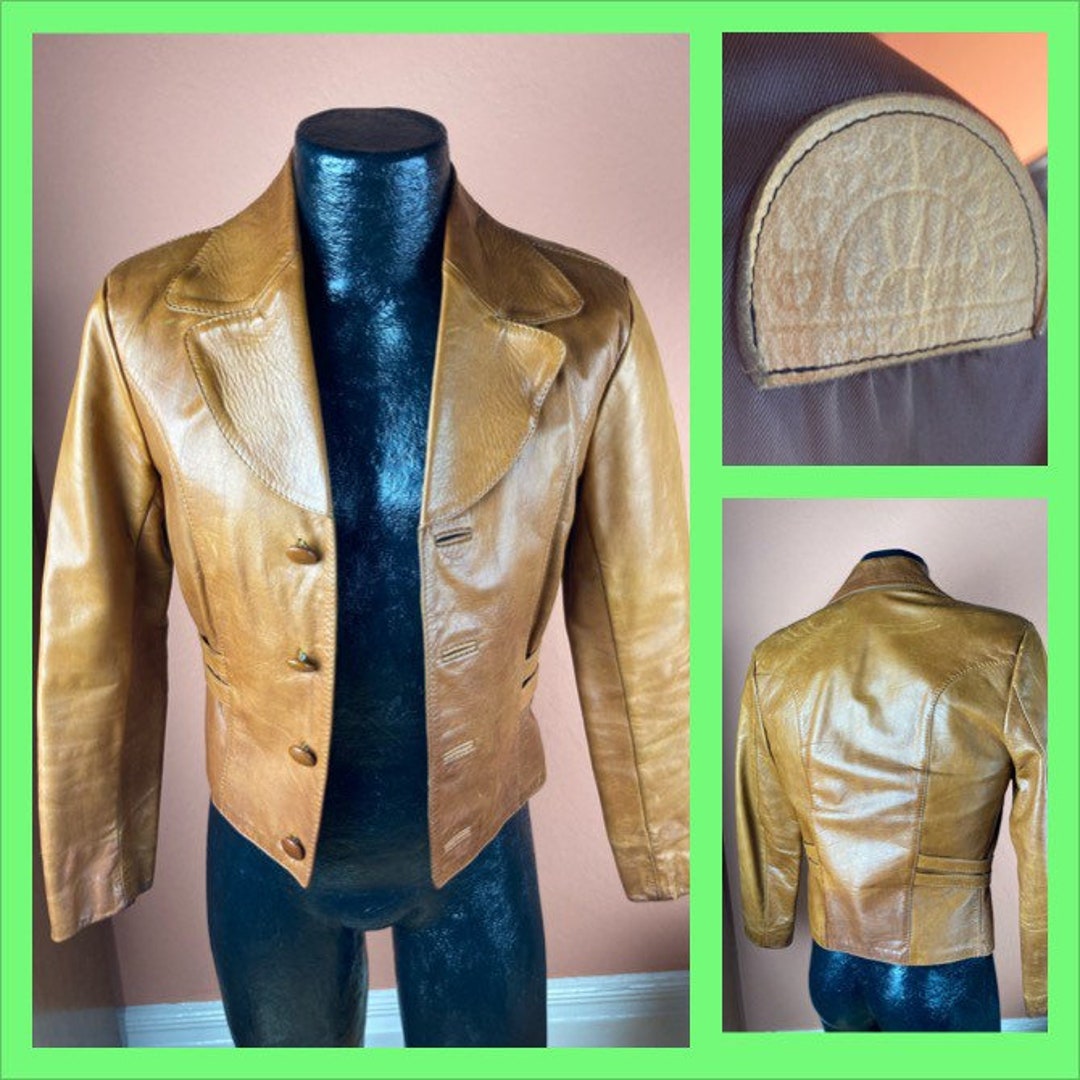 1970s Glasswater Seattle Glam Caramel Mens Leather Jacket XS - Etsy