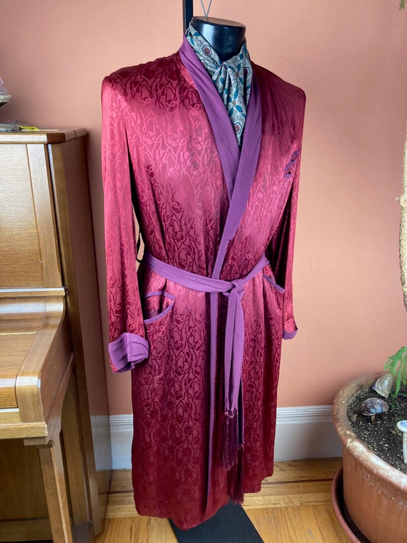 1940s Ruby / Burgundy Smoking Robe with Original Matc… - Gem