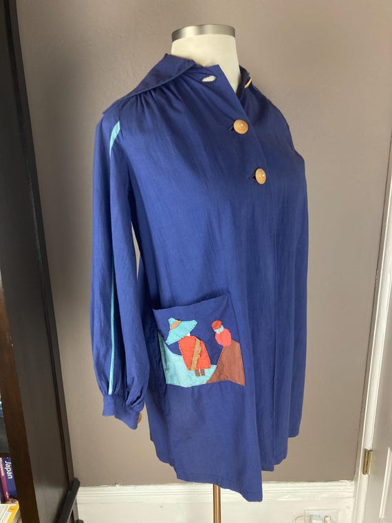 1940s Navy Smock with Folk Appliqué Pocket Design - M… - Gem