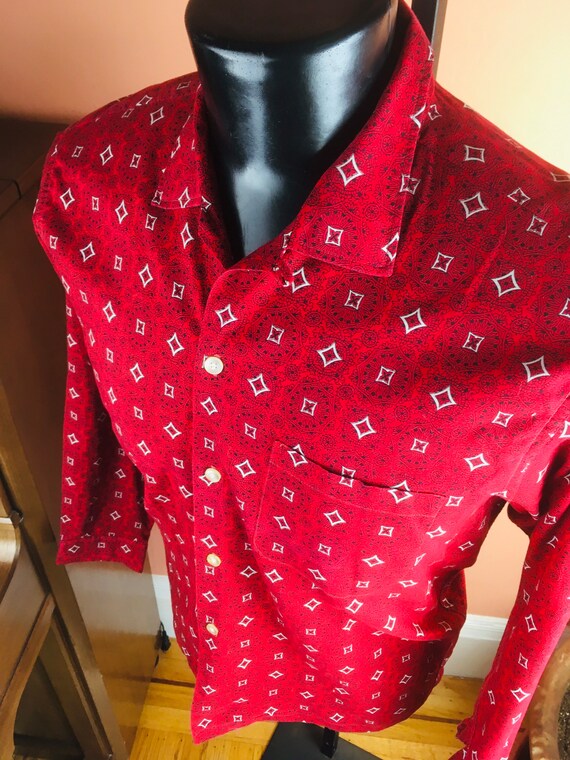 1950s Mens Cotton Print Loop Collar Shirt - Richman B… - Gem