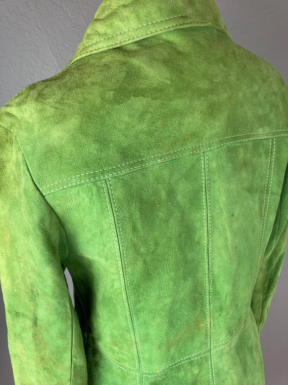 1970s Green Suede Jacket with Leather Arrow Motif - S… - Gem