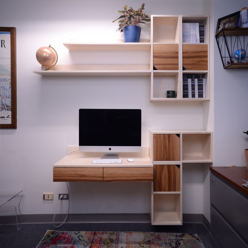Floating Desk With Cabinets and Shelves - Etsy UK