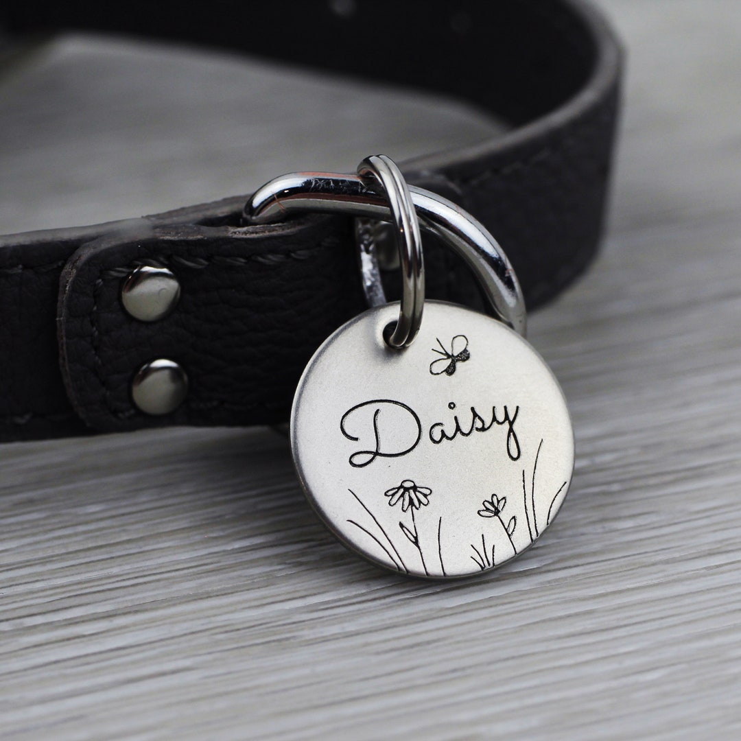 Personalized Pet Tag - Fowers & Butterfly - Custom Dog Cat ...