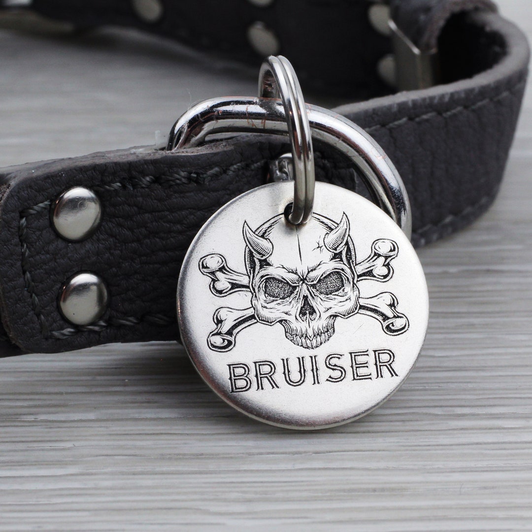 Personalized Pet Tag - Devil Skull and Bones - Custom Dog Cat ...