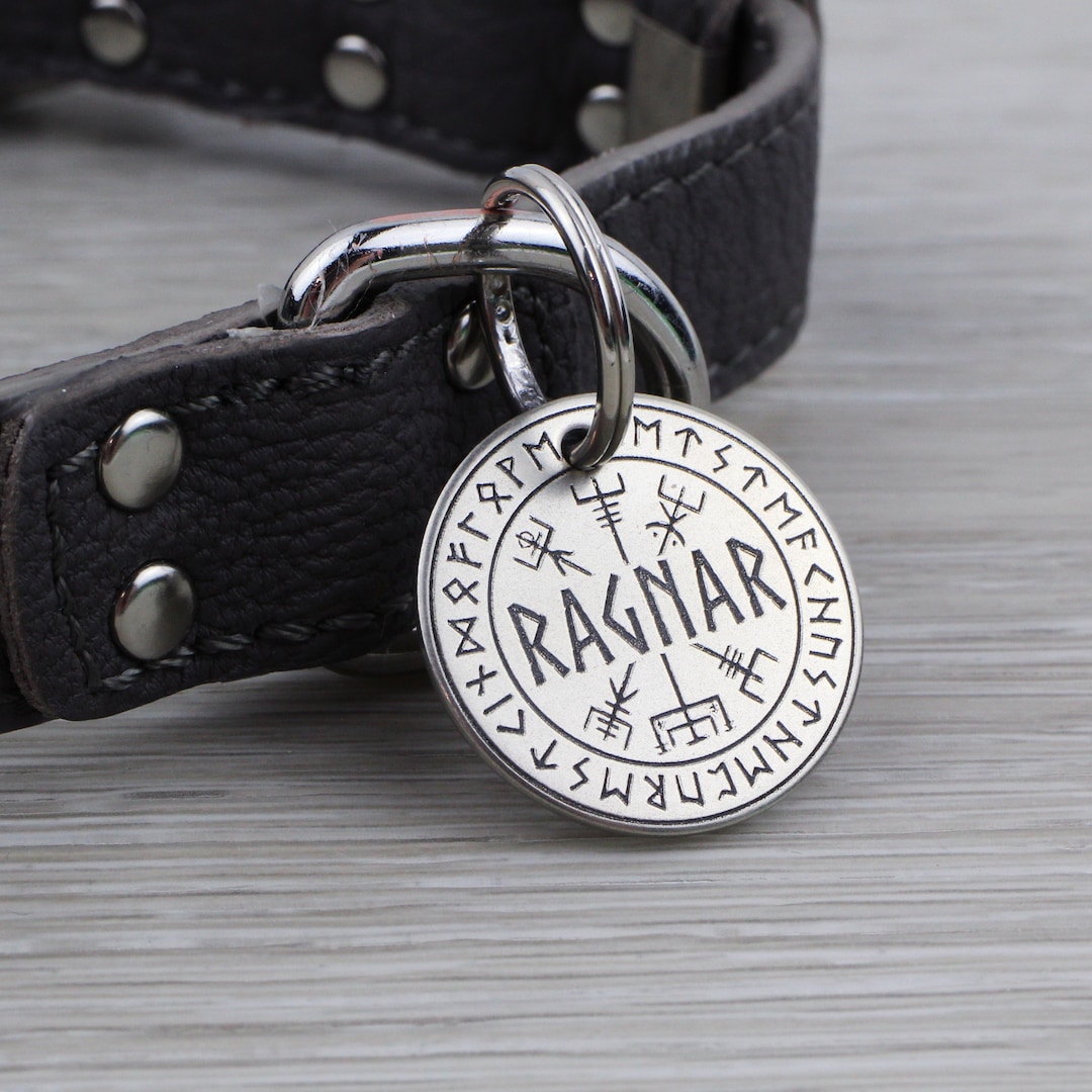 Personalized Pet Tag - Vegvisir / Viking Compass and Runes - Custom Dog ...