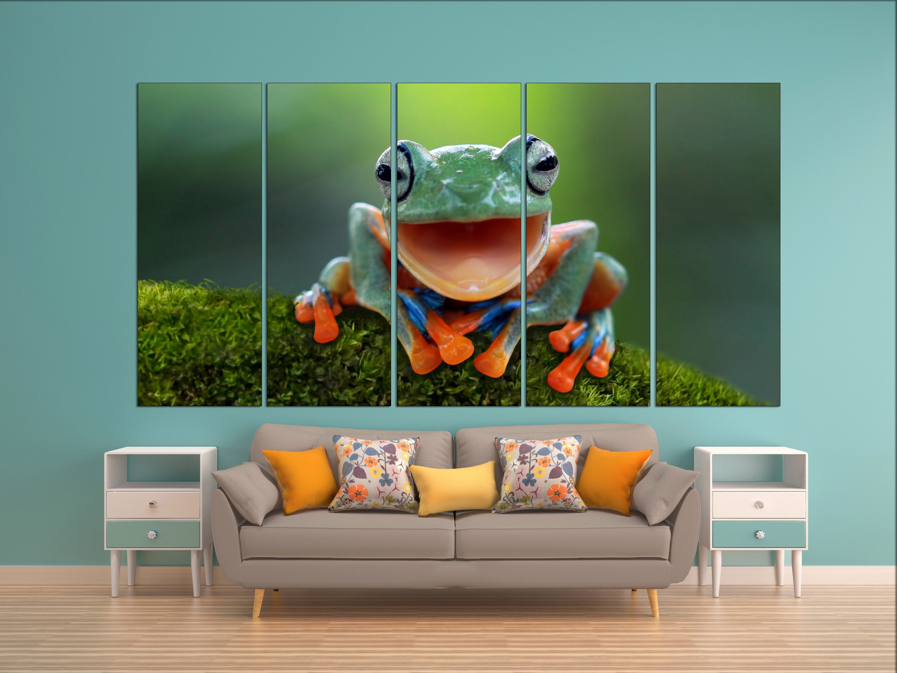 Frog wall art frog poster green frog canvas art nursery | Etsy