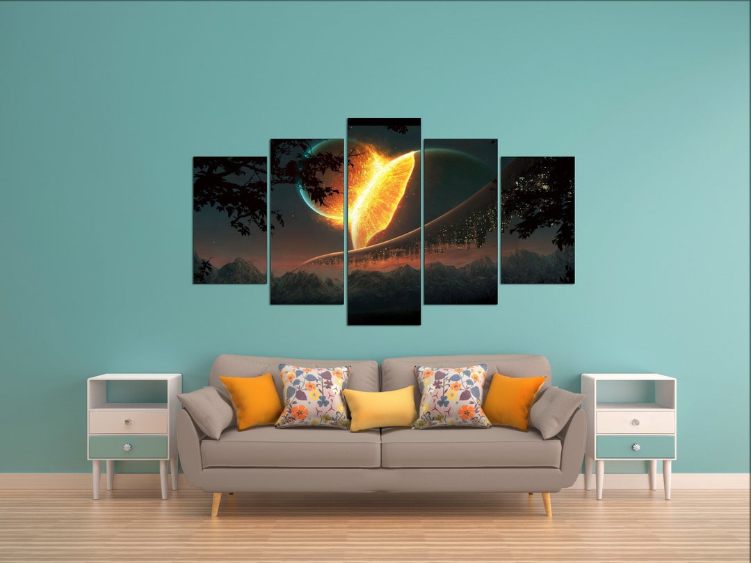 Planet Collision Abstract Wall Art Canvas Print, Abstract Apocalyptic ...