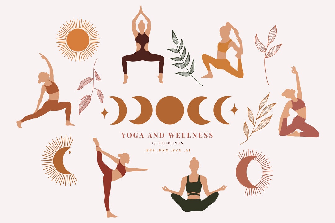 Clipart Set Yoga and Wellness Illustrations, Digital Clipart Boho Yoga ...