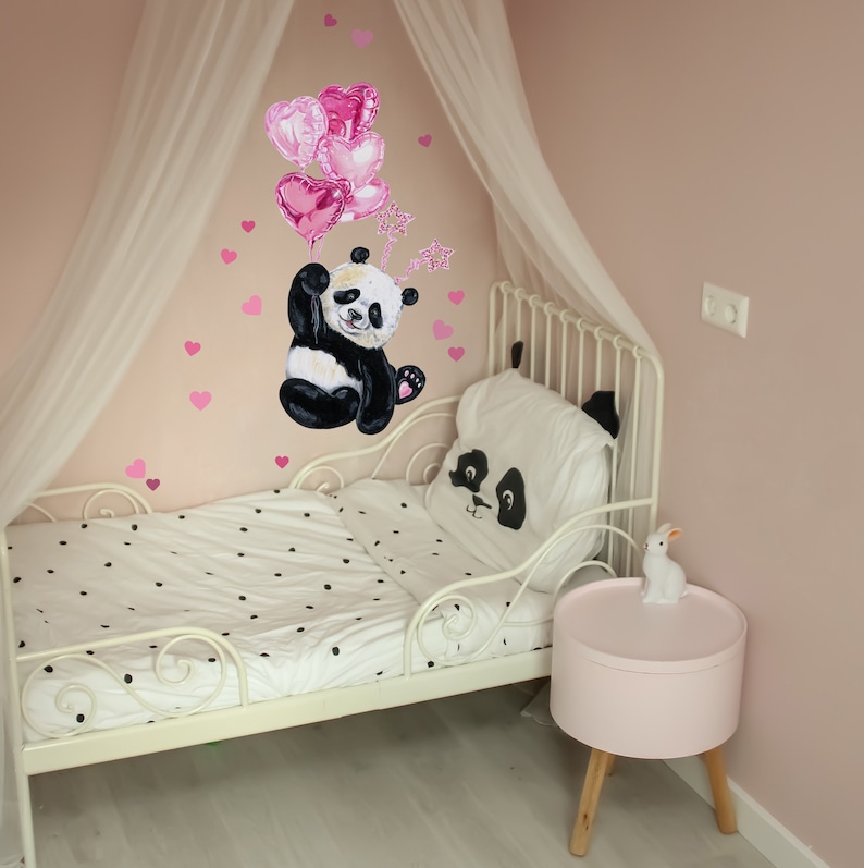 Panda wall decal for nursery kids room / Panda and pink | Etsy