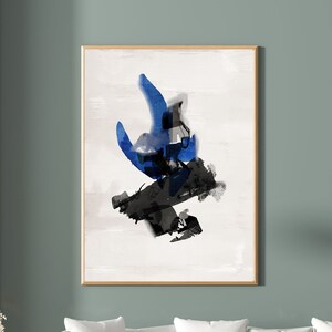 Blue and Black Abstract Drawing Art Print, Printable Abstract Drawing ...