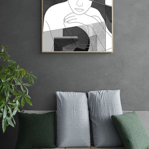 Human Figure Line Art Portrait on Abstract Background, Minimalist Line ...