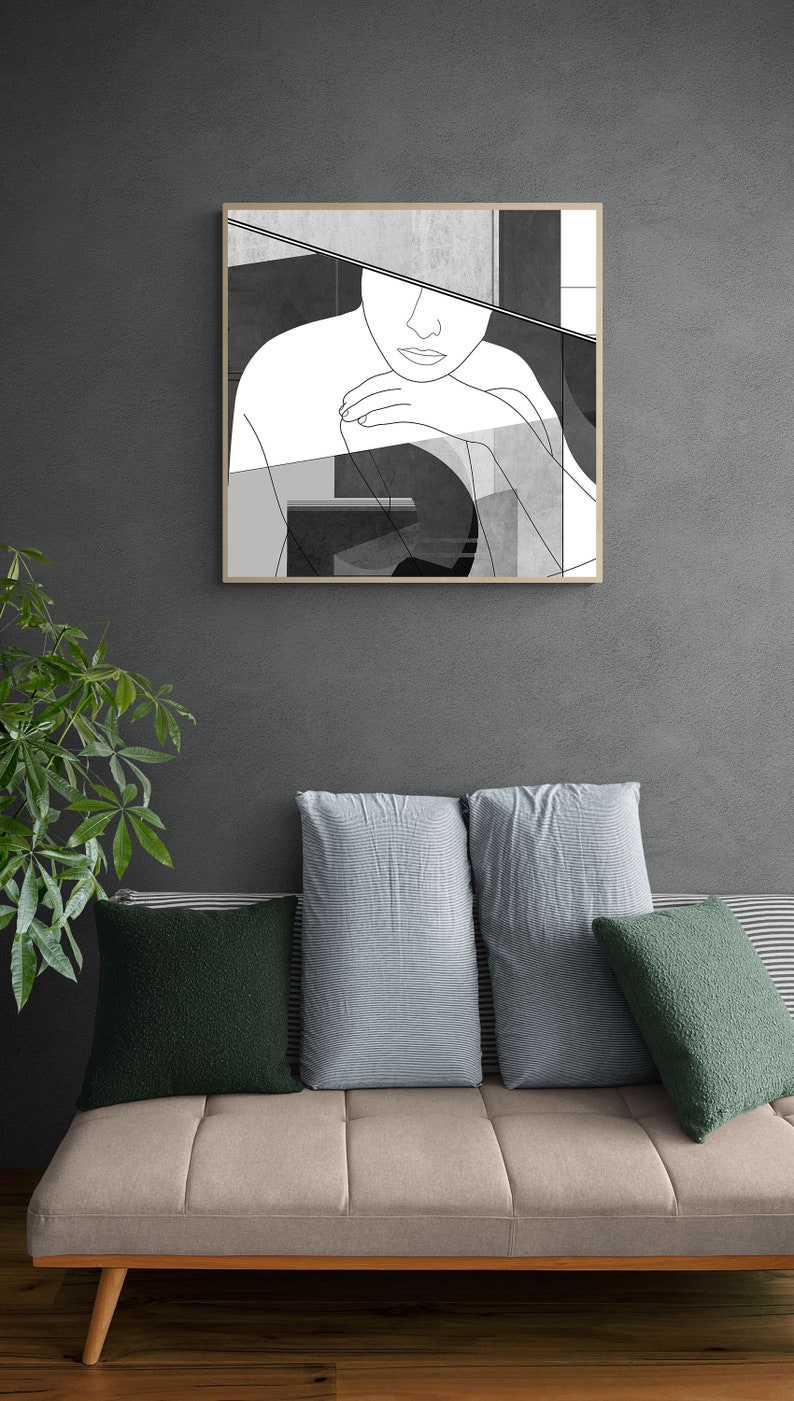 Human Figure Line Art Portrait on Abstract Background, Minimalist Line ...