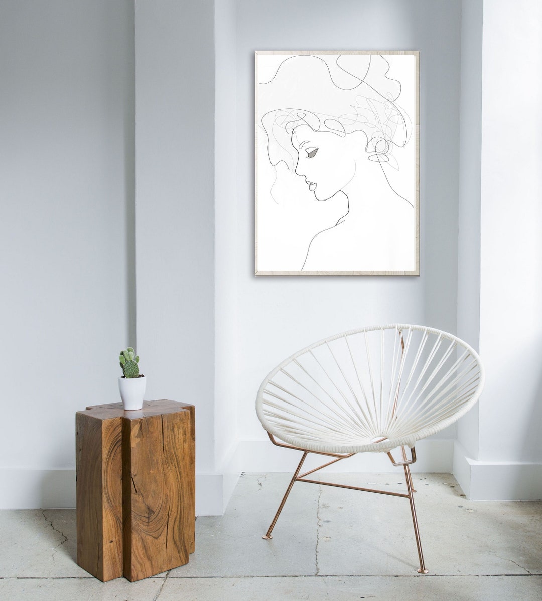 Woman Face Portrait Line Drawing Print, Printable Line Drawing Wall Art ...