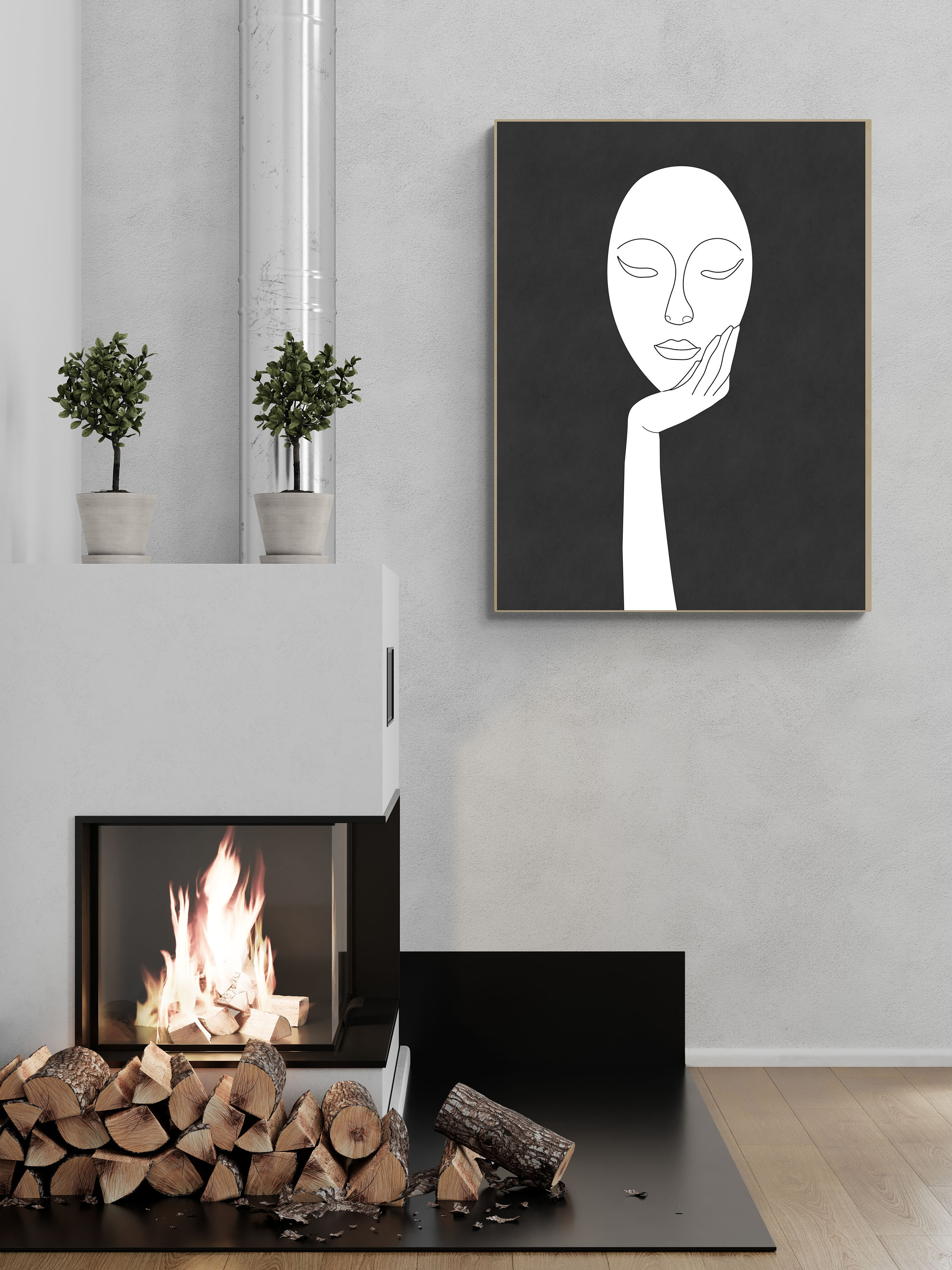 Minimalist Female Face Line Art Print: Black and White Portrait ...