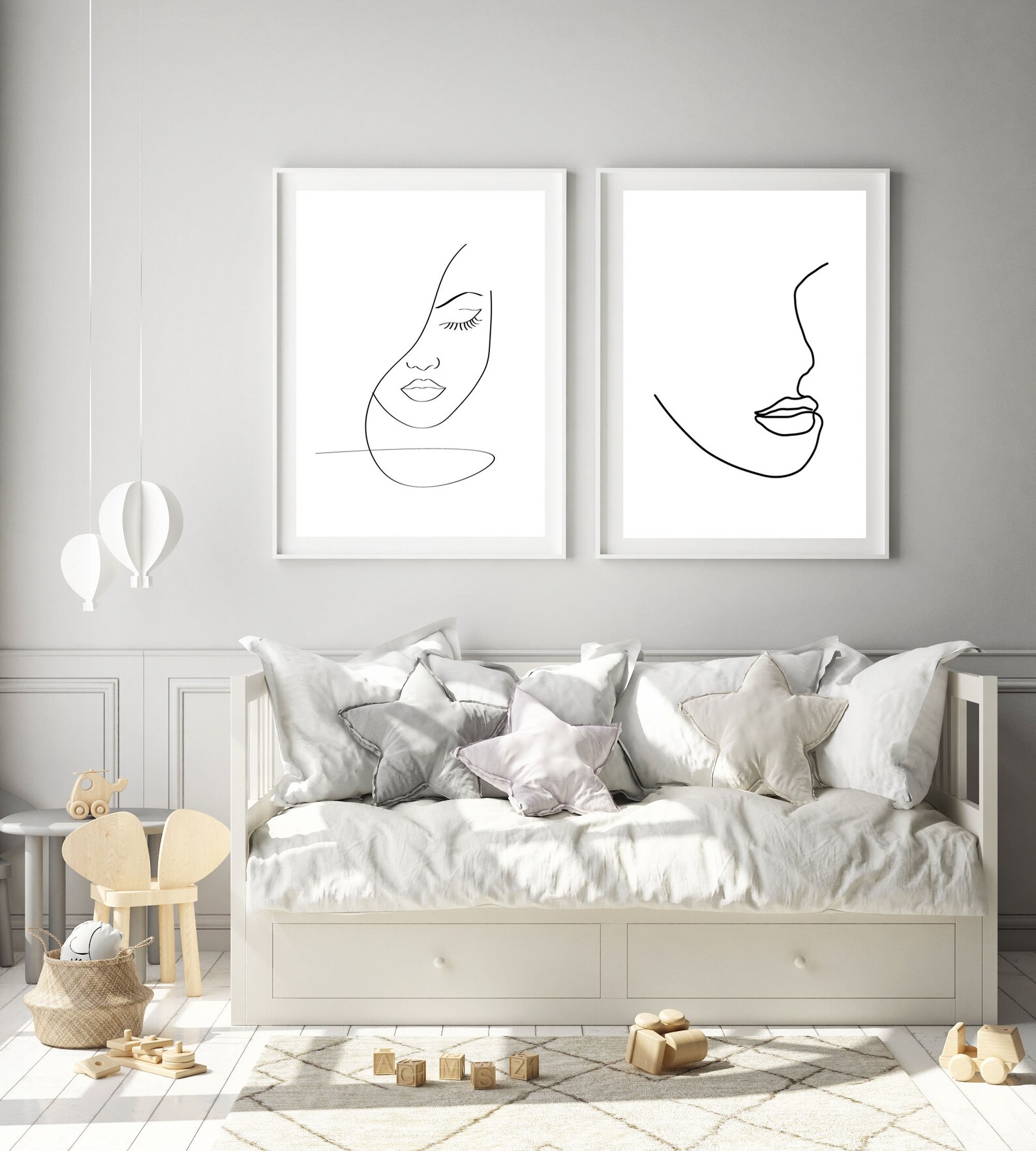 Line Drawing Set of 3 Prints, Face Drawing Print Set, Minimalist ...