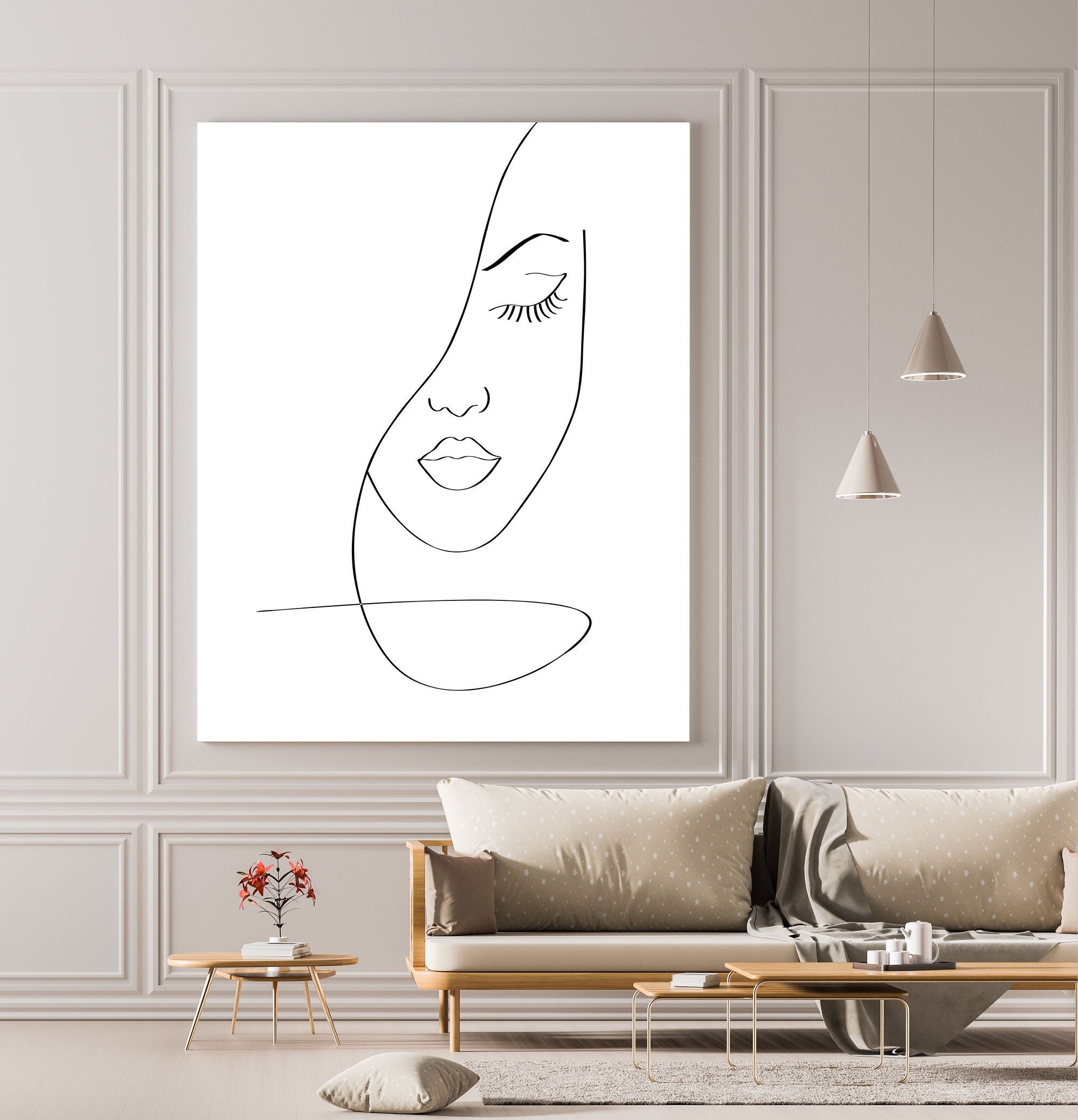 Extra Large Minimalist Line Drawing, Female Face Minimalist Printable ...